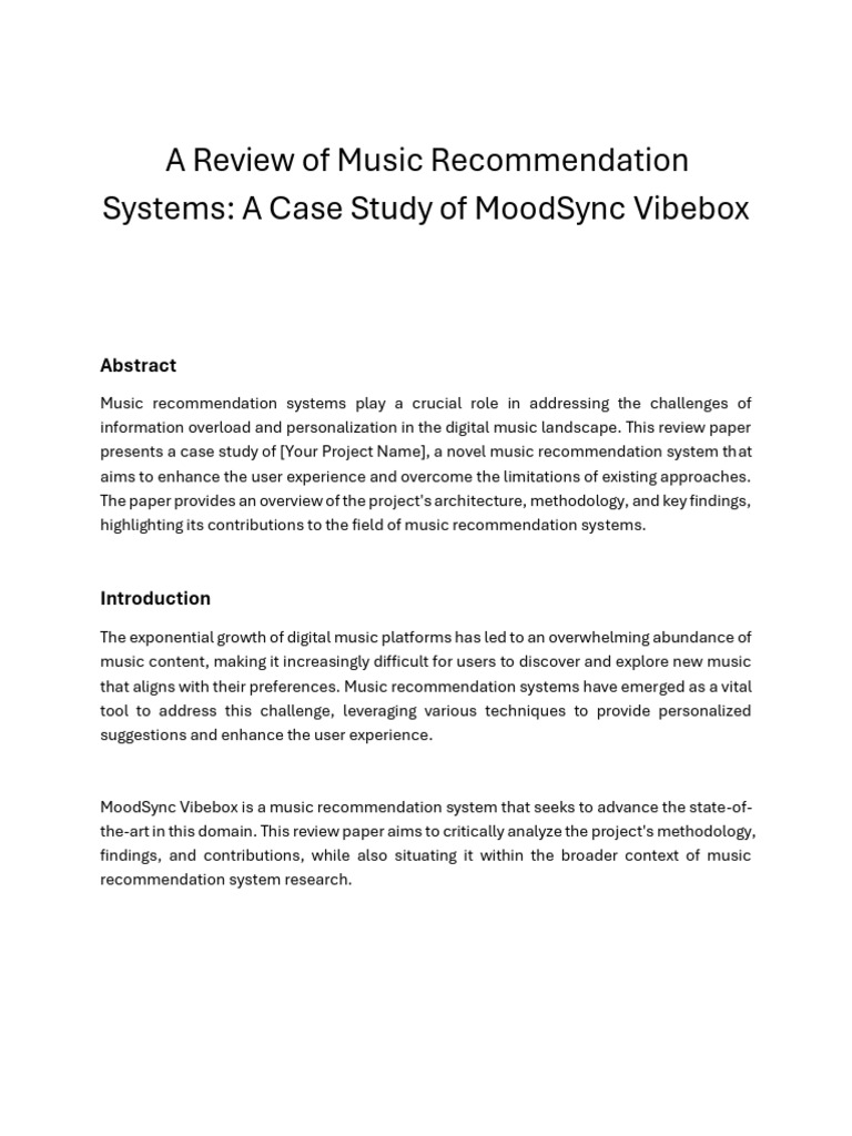 A Review of Music Recommendation Systems A Case Study of | PDF ...