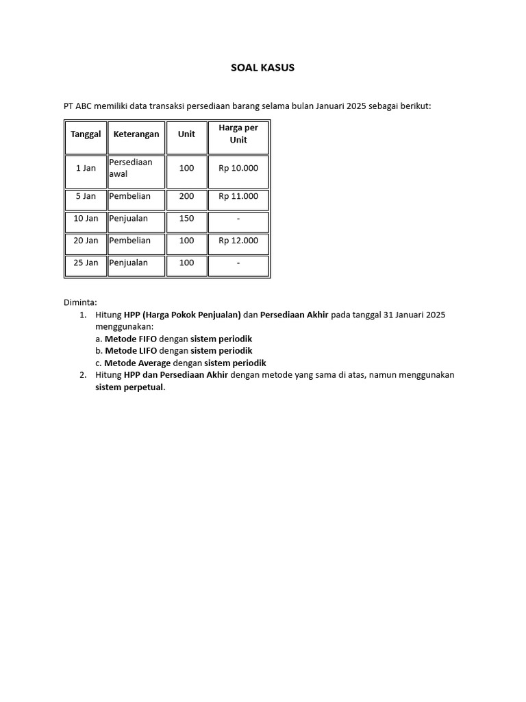 Soal Kasus Persediaan | PDF