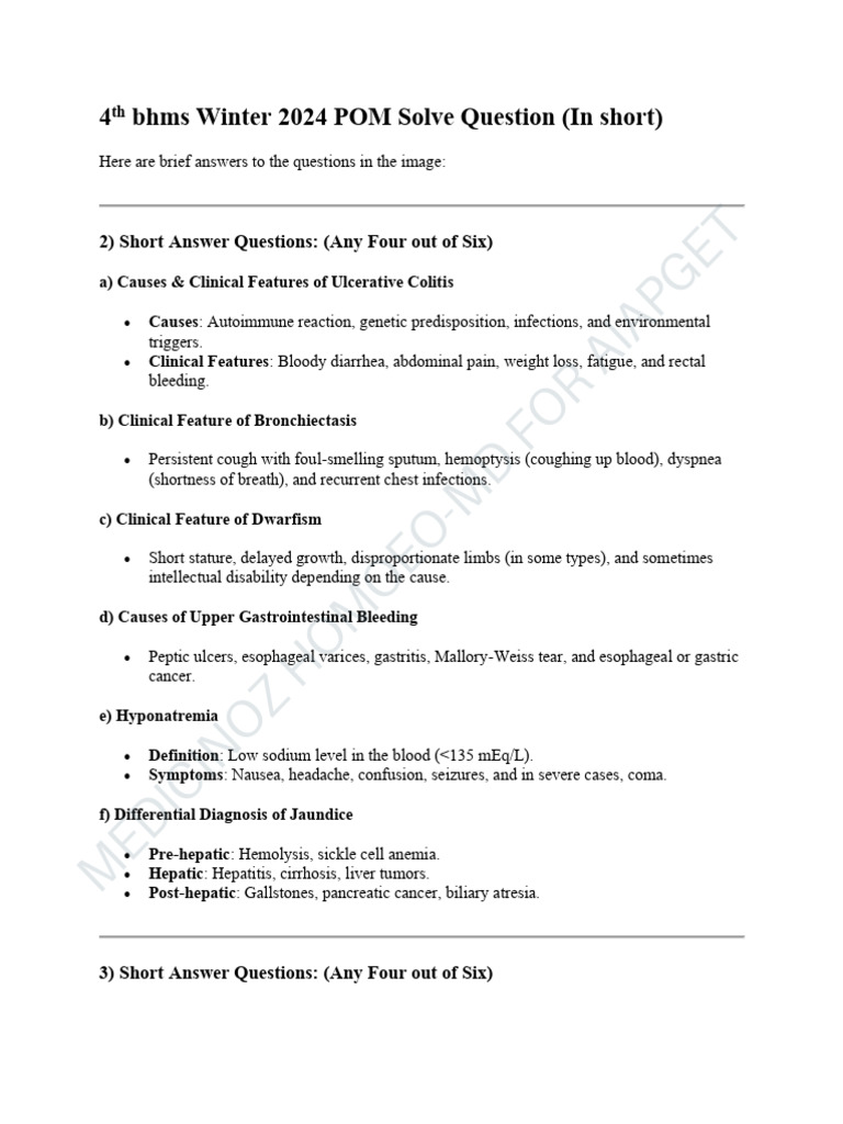 4th BHMS POM (Medicine) P-1 Solve Question Paper | PDF | Cough | Pneumonia