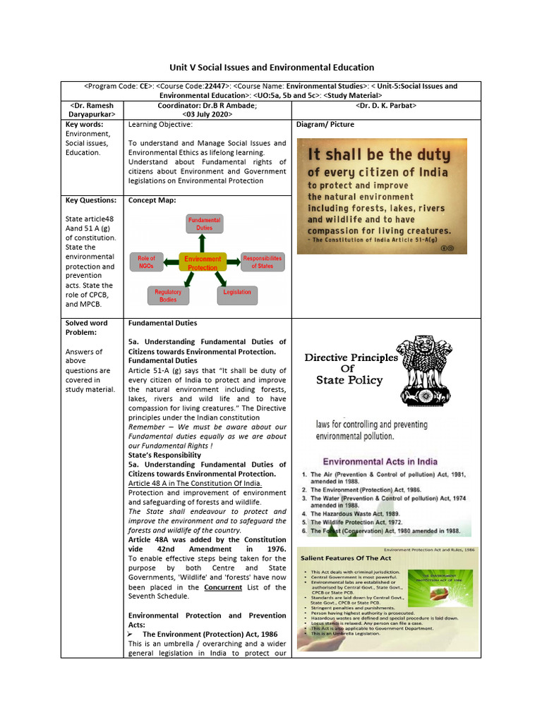 Unit V Social Issue and Environmental Education Notes | PDF ...