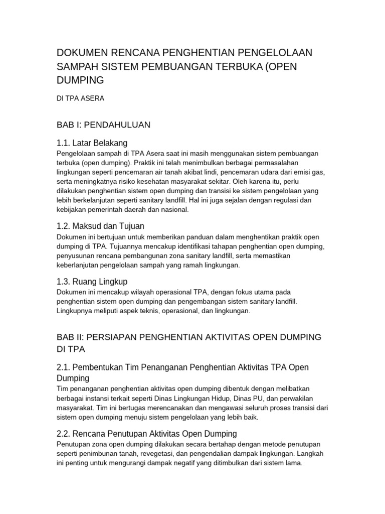 Dokumen Rencana Penghentian Open Dumping | PDF
