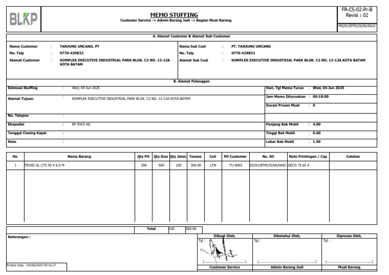 MEMO Tanjung Uncang BP 9503 HG 04-06-2025 | PDF