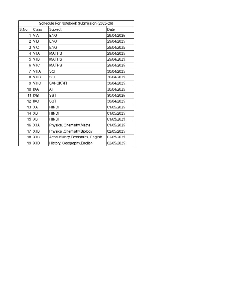 Notebook Submission Schedule 2025-26 | PDF
