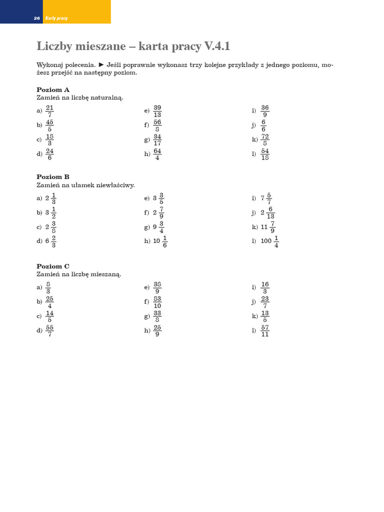 Karty Pracy 4 V 4 Liczby Mieszane Karta V 4 1 | PDF