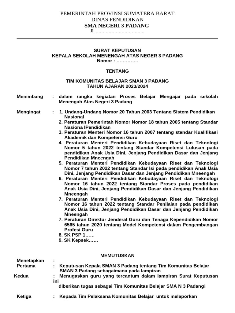 Contoh SK Kombel | PDF