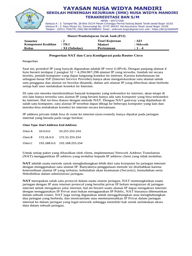 Materi PJJ Administrasi Infrastruktur Jaringan (AIJ) Kelas XI 2 | PDF
