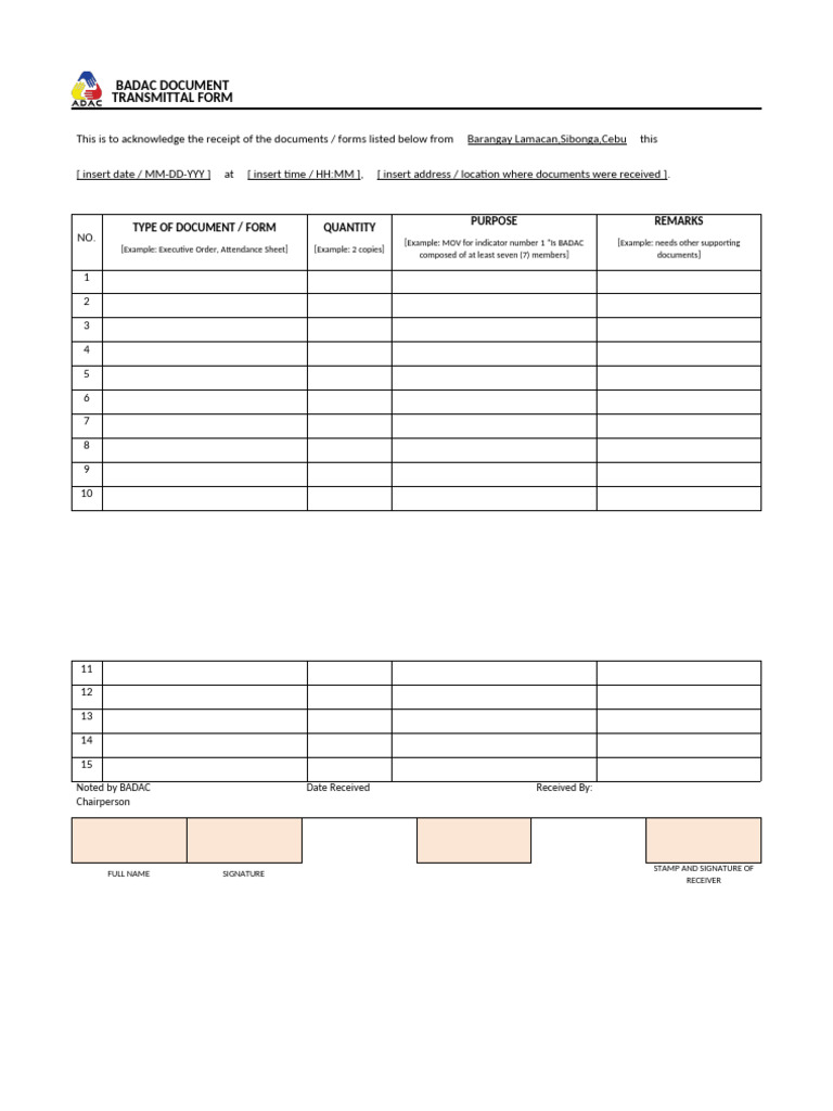 BADAC FORM - Document Transmittal Form | PDF