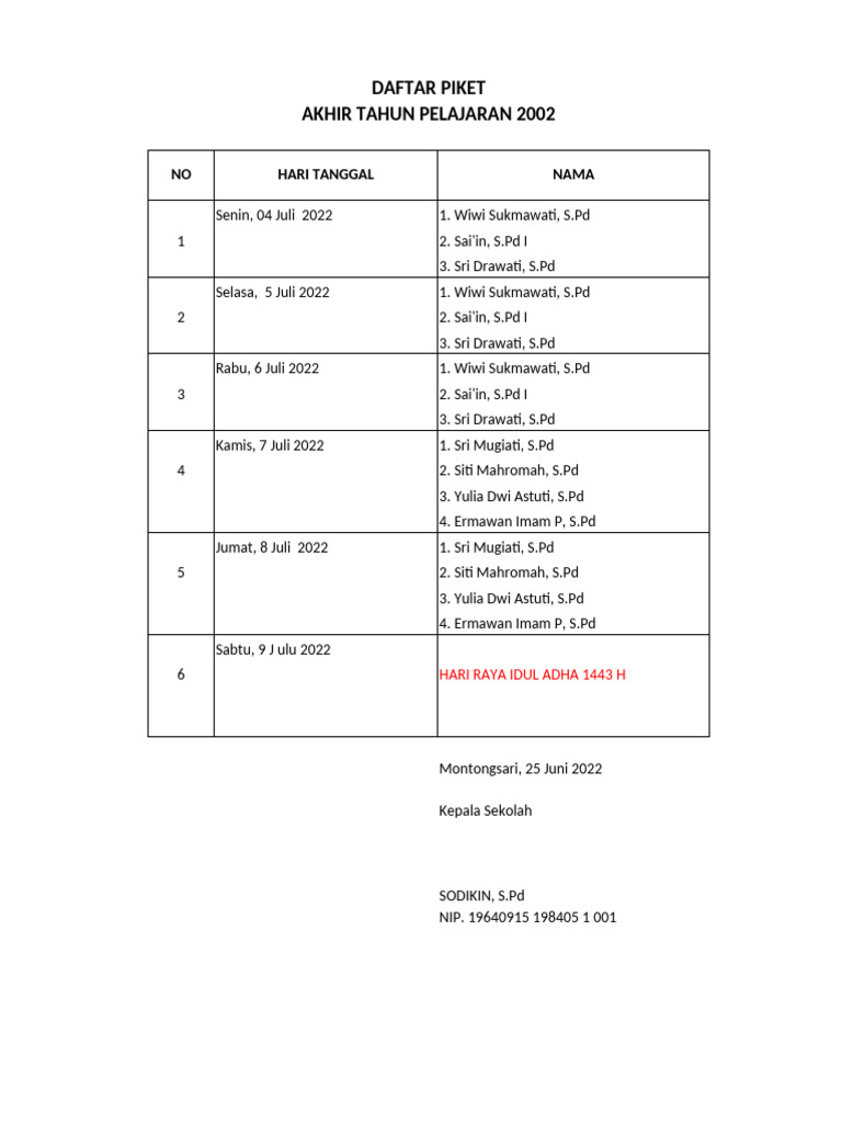 Daftar Piket | PDF