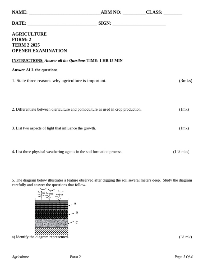 2025 Agriculture F2 QS T2 Exam 1 Teacher - Co - .Ke | PDF | Plant Nutrition | Fertilizer