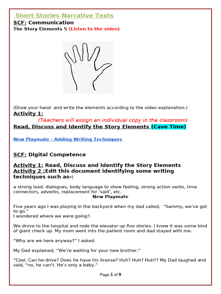 1 Short Stories - Narrative Texts - Notes | PDF | Narrative