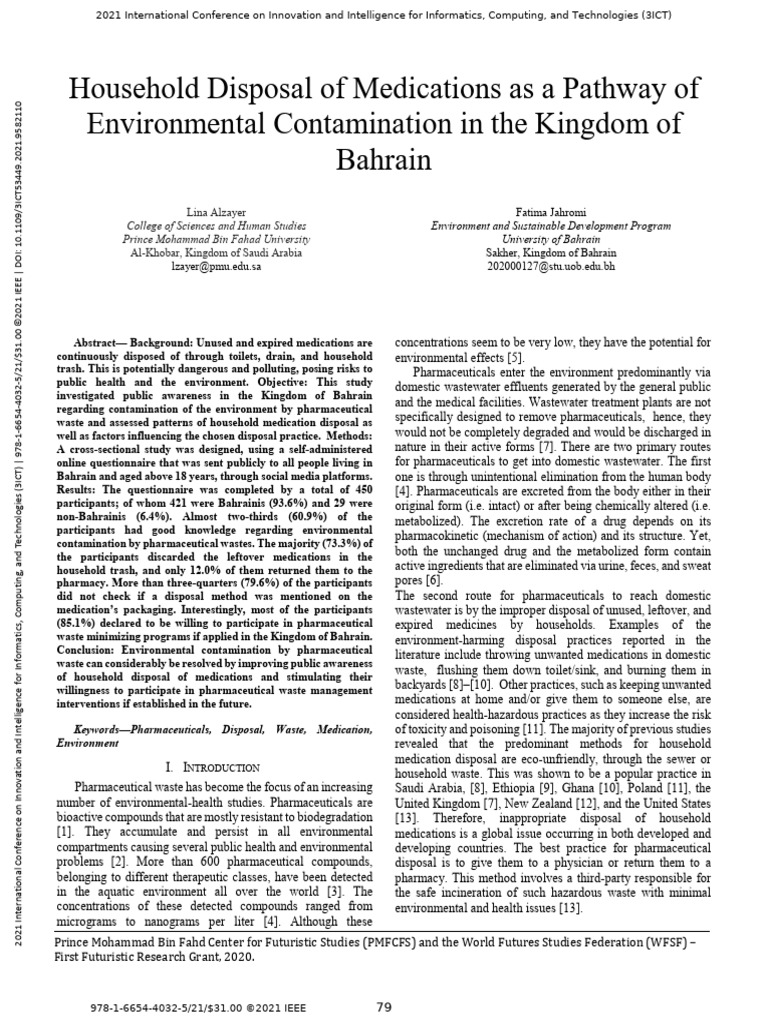 Household Disposal of Medications As A Pathway of Environmental ...