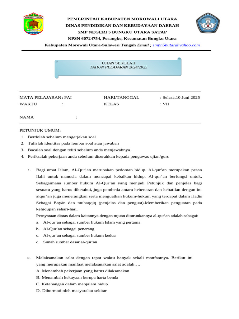 Revisi Soal Litnum Pai Kls 7 2025 | PDF