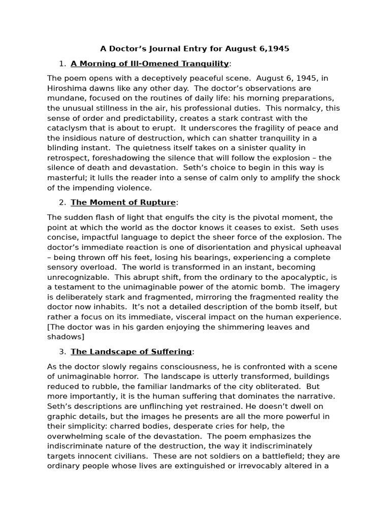 A Doctor's Journal Entry For August 6, 1945 | PDF | Atomic Bombings Of ...