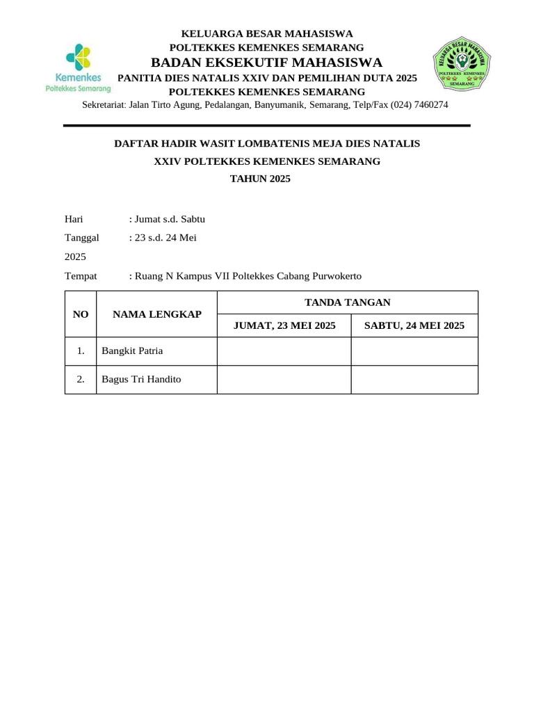 Daftar Hadir Wasit Lomba Tenis Meja | PDF
