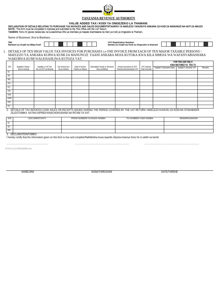Vat Monthly Return Supplement 1 | PDF | Value Added Tax | Revenue