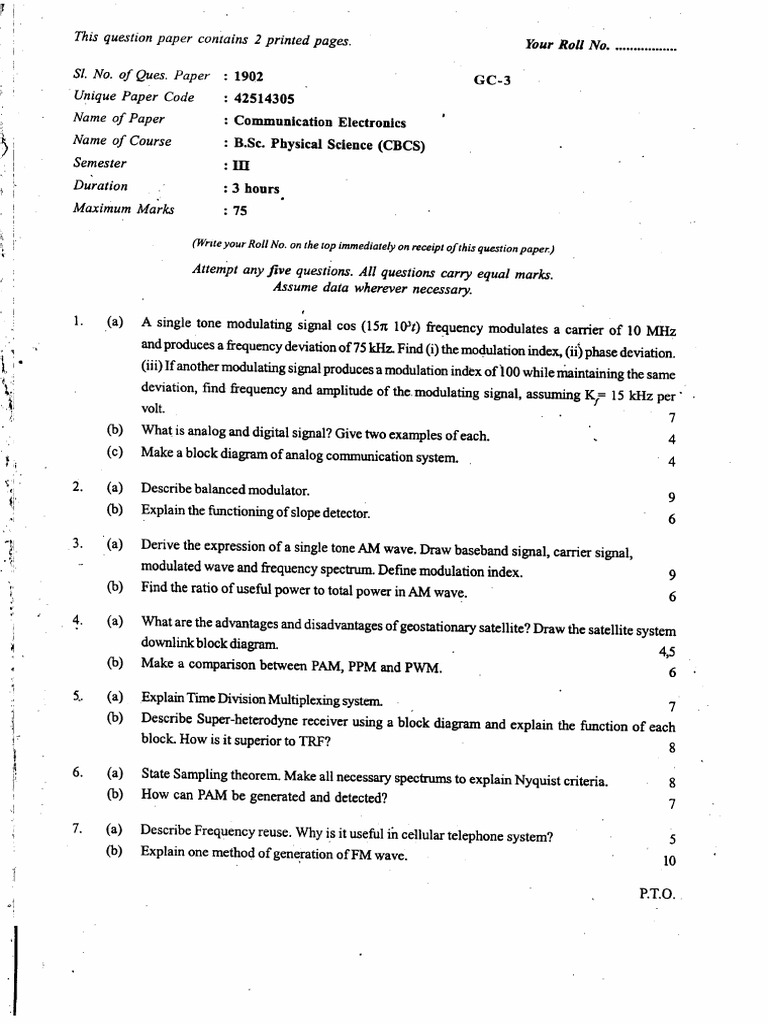 B.SC Iii Physical Science (CBCS) Communication Electronics-1902 | PDF