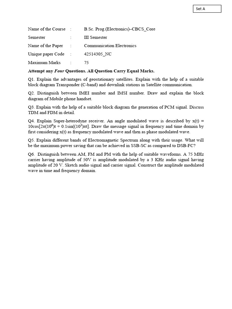 Q Paper Communication Electronics 2020 | PDF