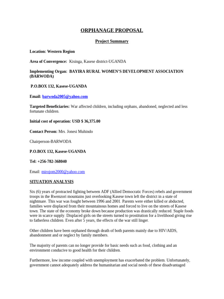 Barwoda Orphanage Proposal | PDF | Orphanage | Tableware
