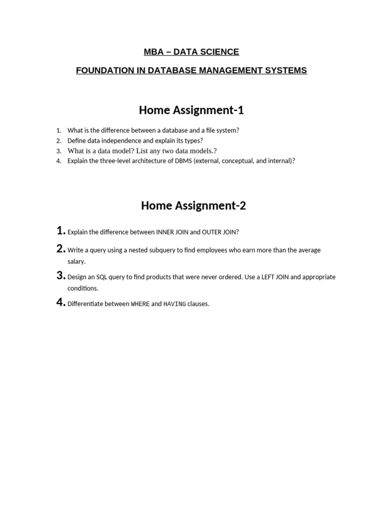 Foundation in Database Mgt System-HA1 | PDF