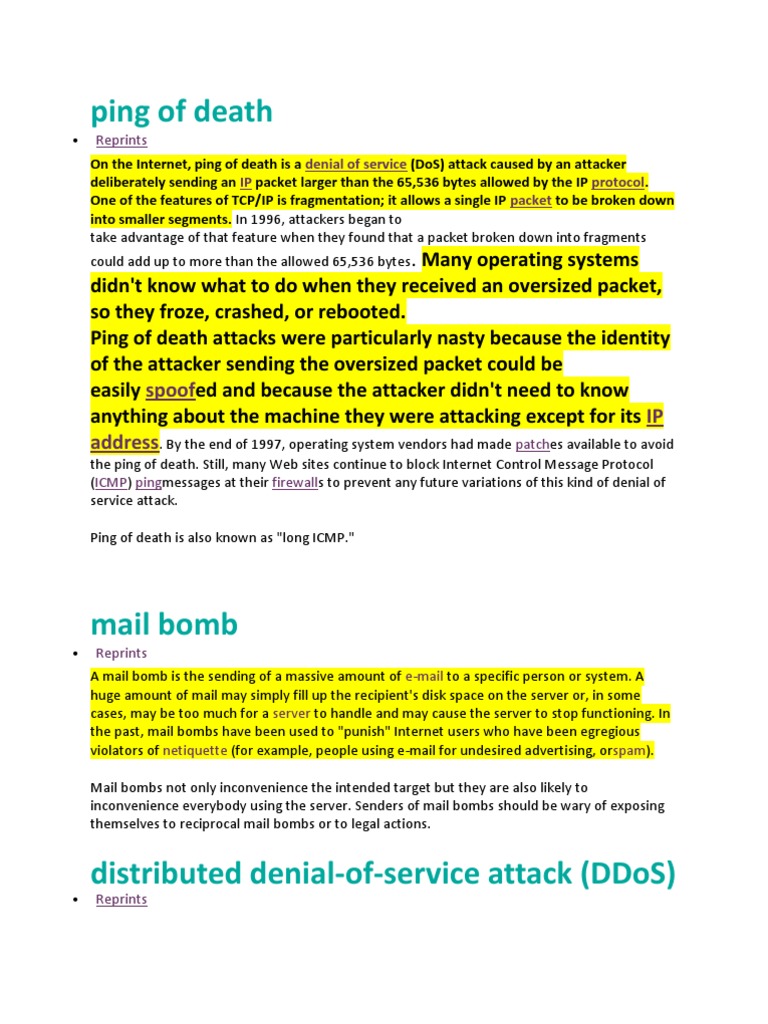 Ping of Death | PDF | Denial Of Service Attack | Transmission Control ...