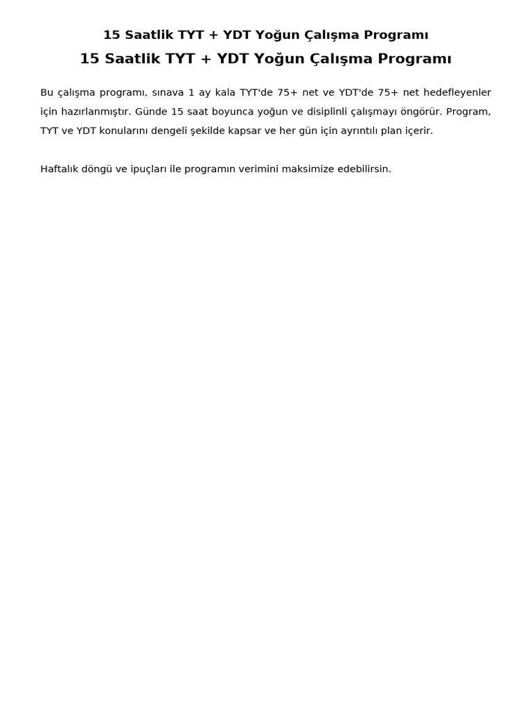 15_saatlik_tyt_ydt_calisma_programi | PDF