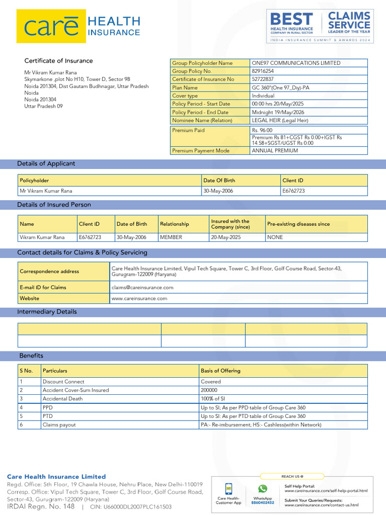 Name Code Contact Details Paytm Insurance Broking PVT LTD 20255566 ...
