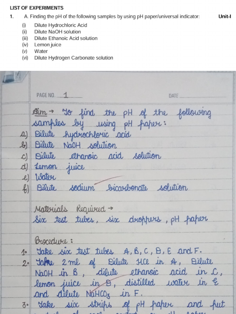 Chemistry Lab Manual 2024-25 | PDF | Ph | Materials