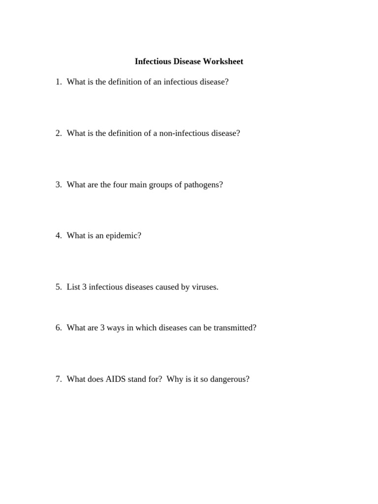 Infectious Disease Overview Worksheet | PDF