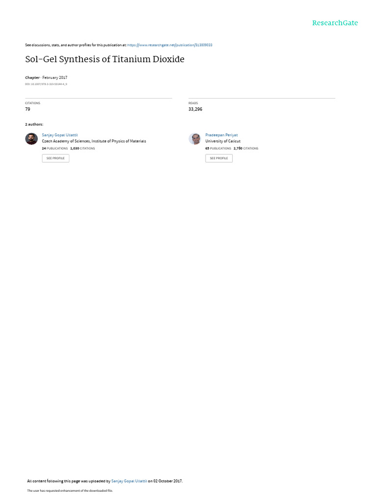 Sol-Gel Synthesis of Titanium Dioxide | PDF | Titanium Dioxide | Colloid