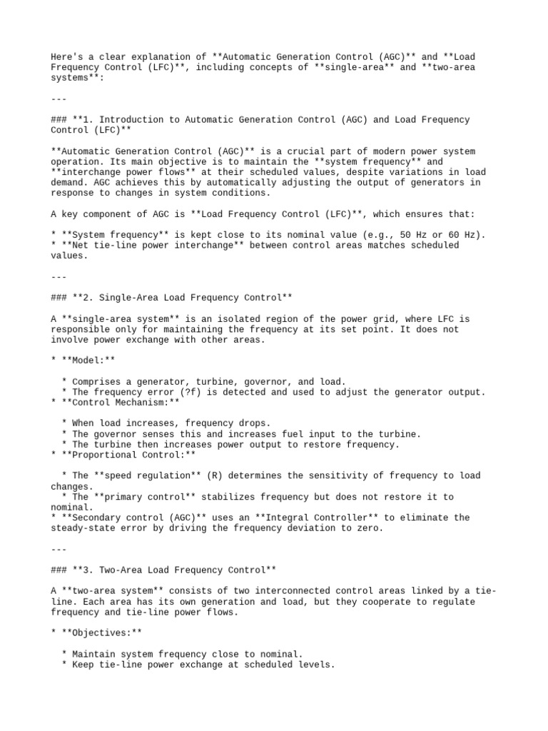 Automatic Generation Control | PDF | Electricity | Electrical Engineering