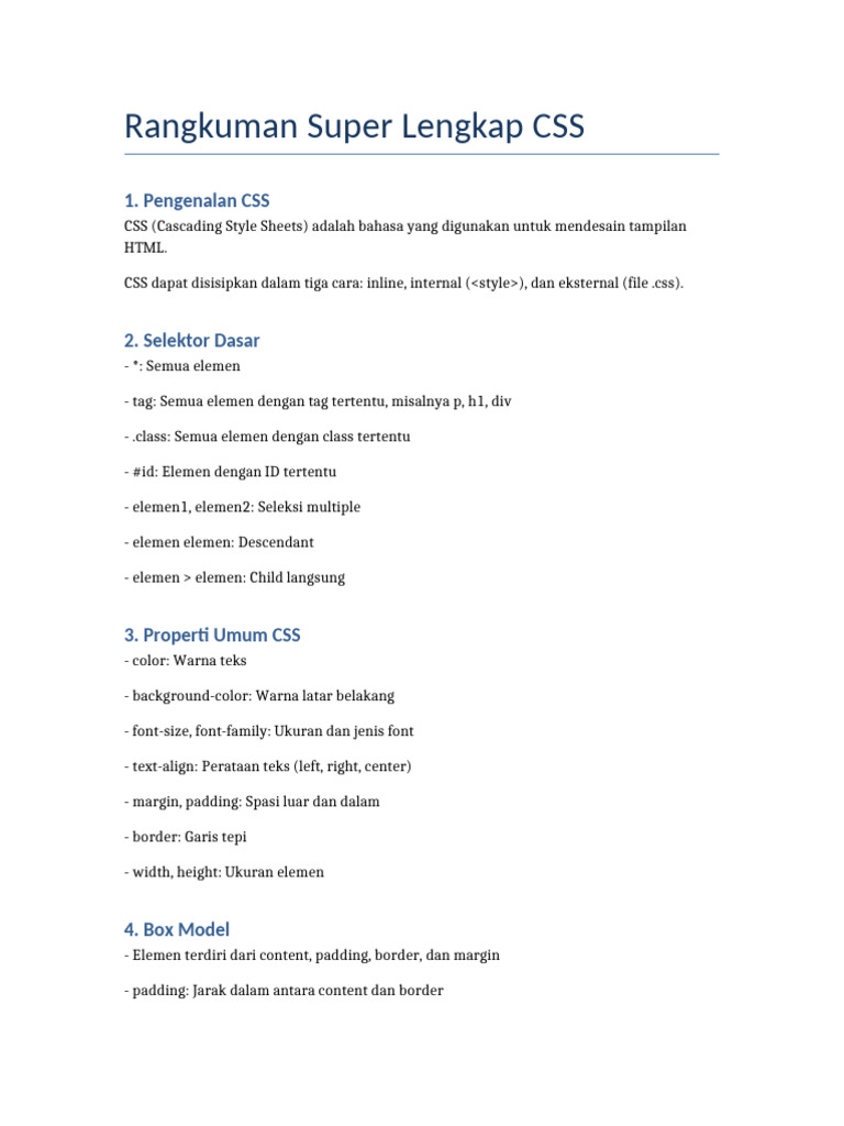 Rangkuman Lengkap CSS untuk Pemula | PDF