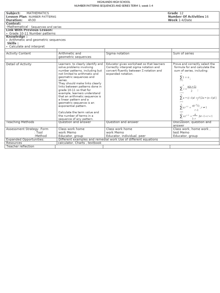 Sequences and Series Week 1-4 | PDF | Arithmetic | Numbers
