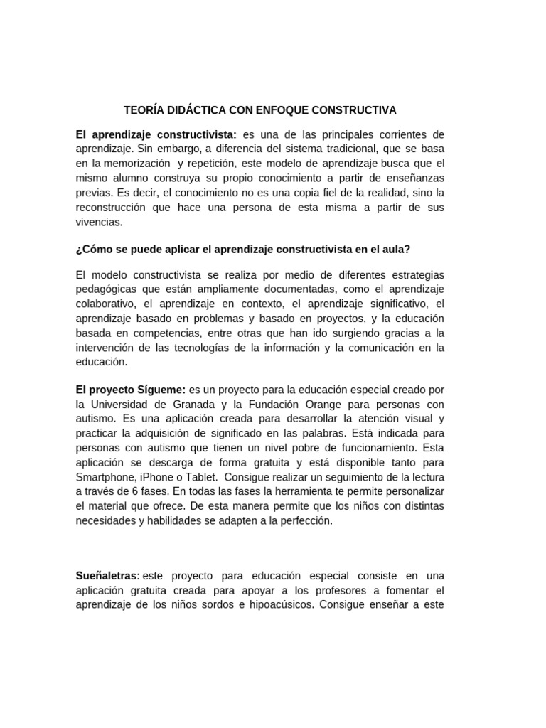 Aprendizaje Constructivista en Educación Especial | PDF | Aprendizaje ...