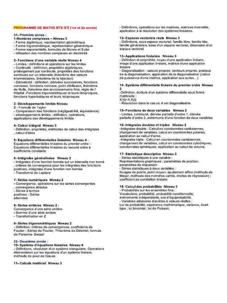 Bts Programme Maths | PDF