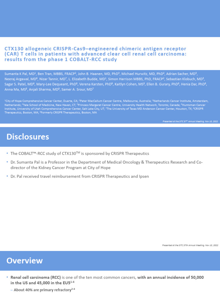 CTX130 CAR T Therapy for ccRCC Study | PDF | T Cell | Major ...