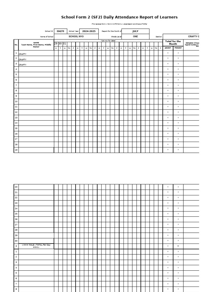 SF2-2024-25-MONTHLY | PDF | Human Life Stages | Youth