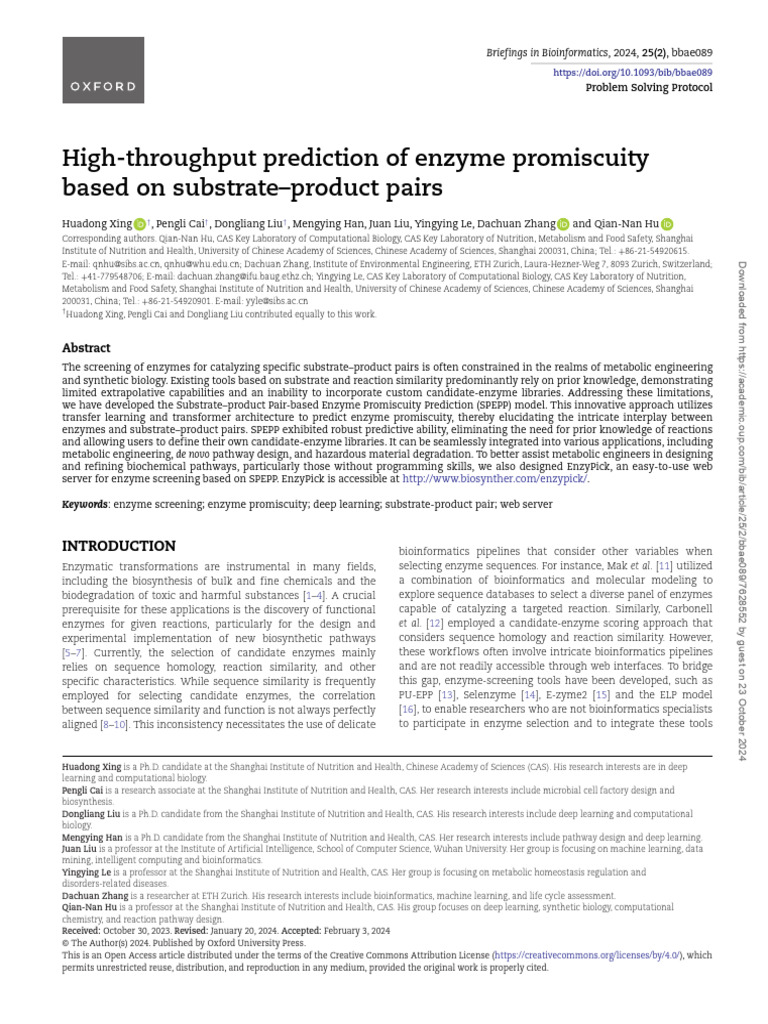 High-Throughput Prediction of Enzyme Promiscuity Based On Substrate ...