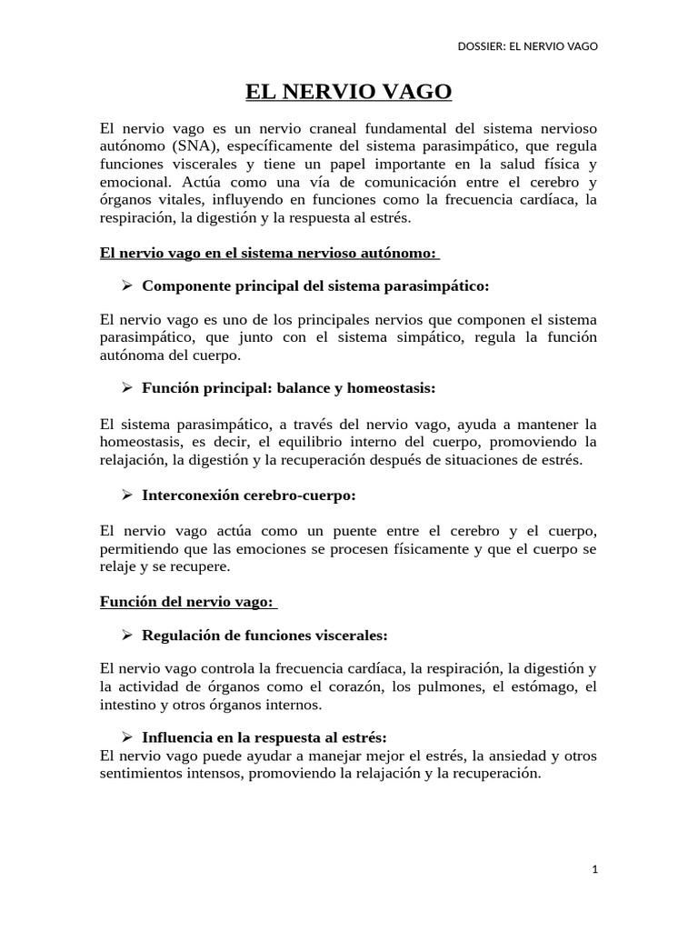 Importancia del Nervio Vago en la Salud | PDF | Nervio vago | Estrés ...