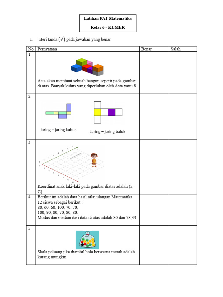 Latihan PAT Kelas 6 - KUMER | PDF