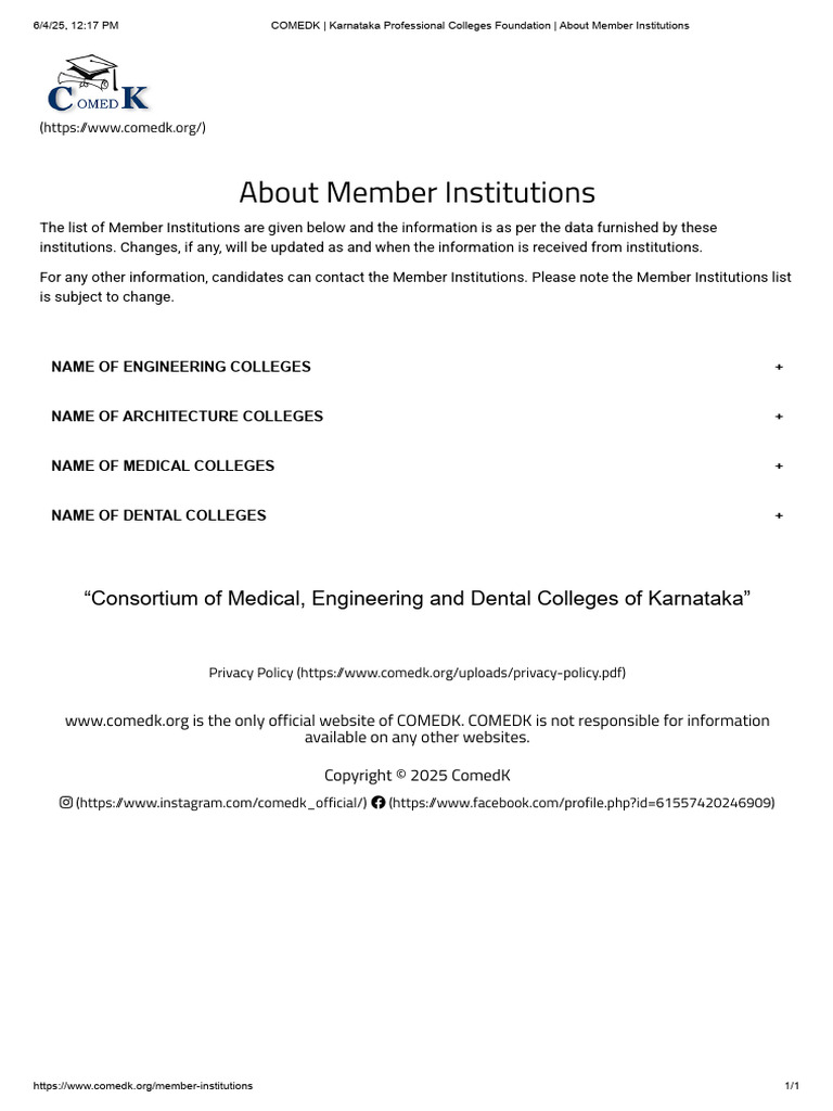 COMEDK - Karnataka Professional Colleges Foundation - About Member ...