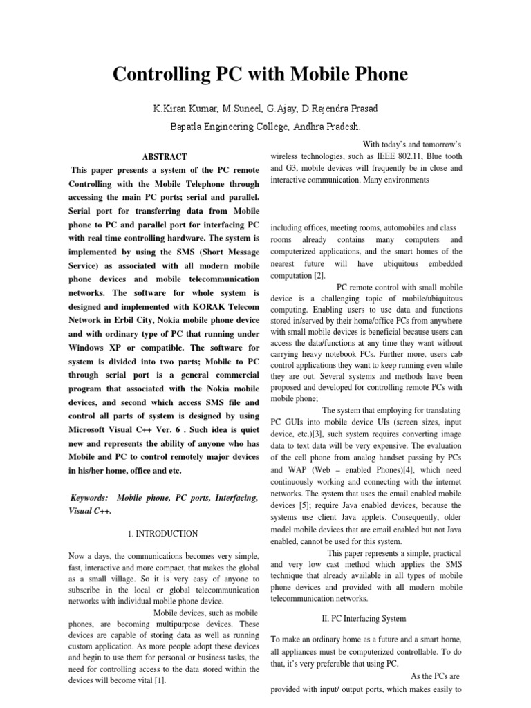 Controlling PC With Mobile Phone | PDF | Personal Computers | Short ...