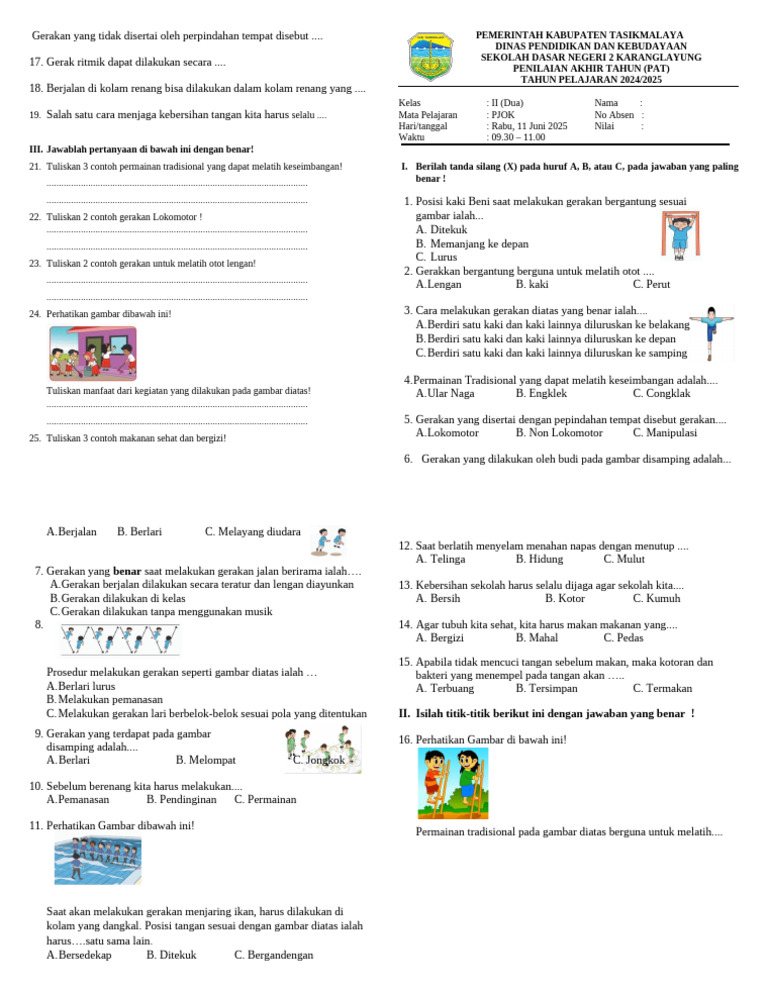 Soal Pat Pjok Kelas 2 | PDF