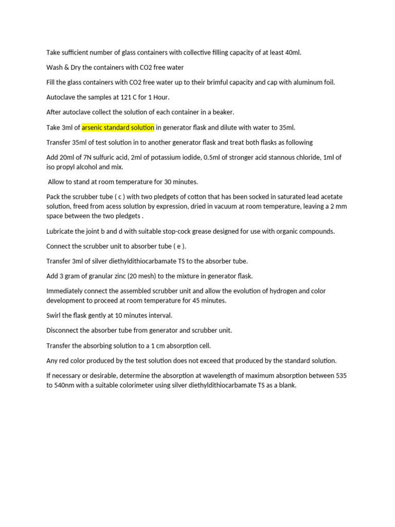 Arsenic Test Method | PDF