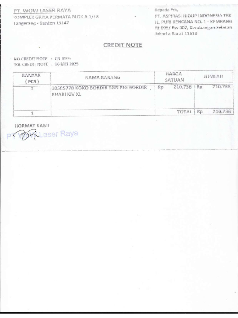 Inv Credit Note | PDF