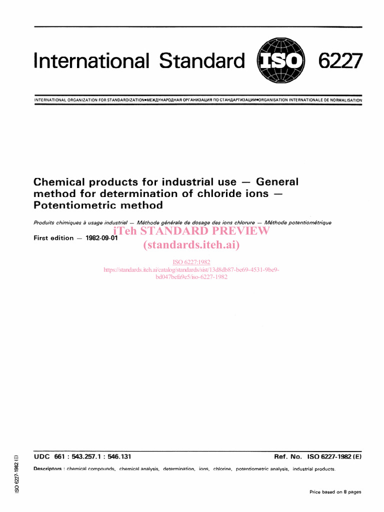 ISO-6227-1982 Method For Chloride Determination On Potentiometric ...