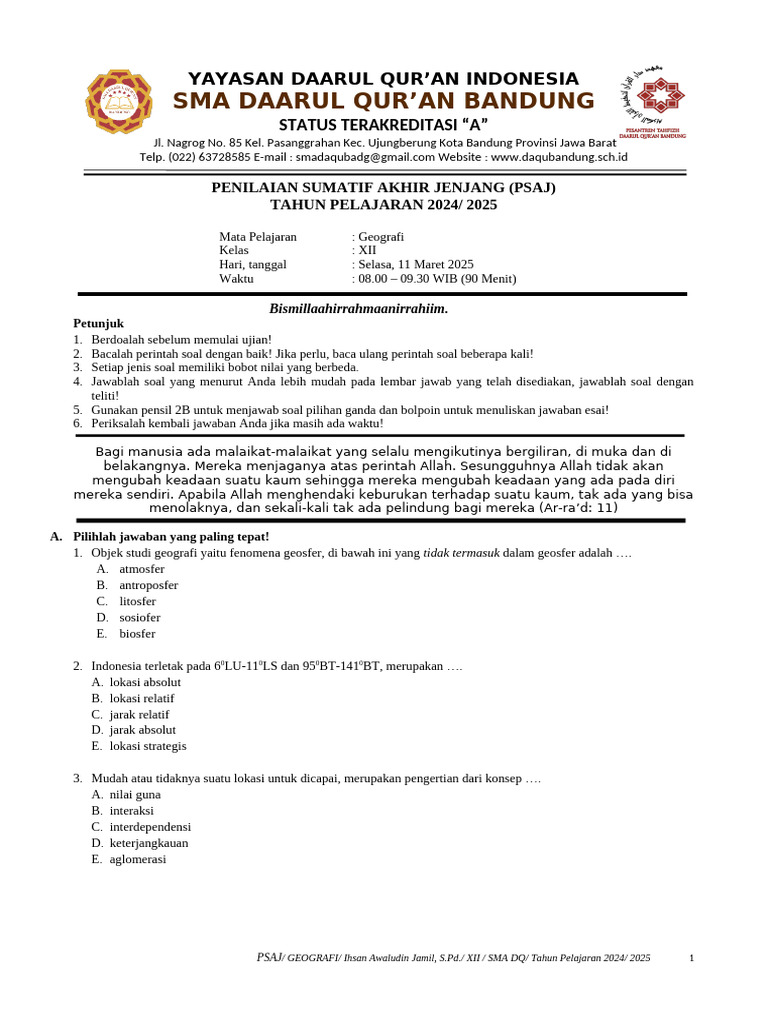 Soal Geografi PSAJ 2025 | PDF