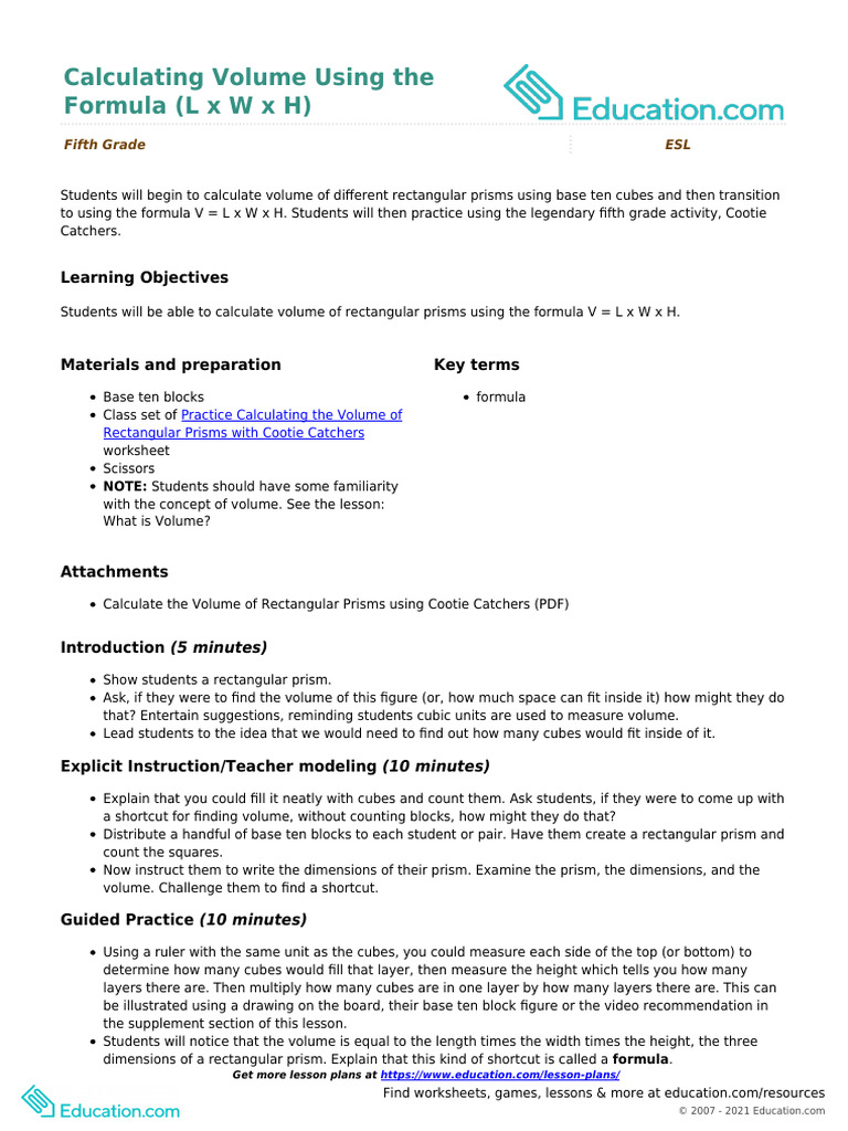 Usr Local SRC Education - Com Files Static Lesson Plans Calculating Volume Using The Formula ...