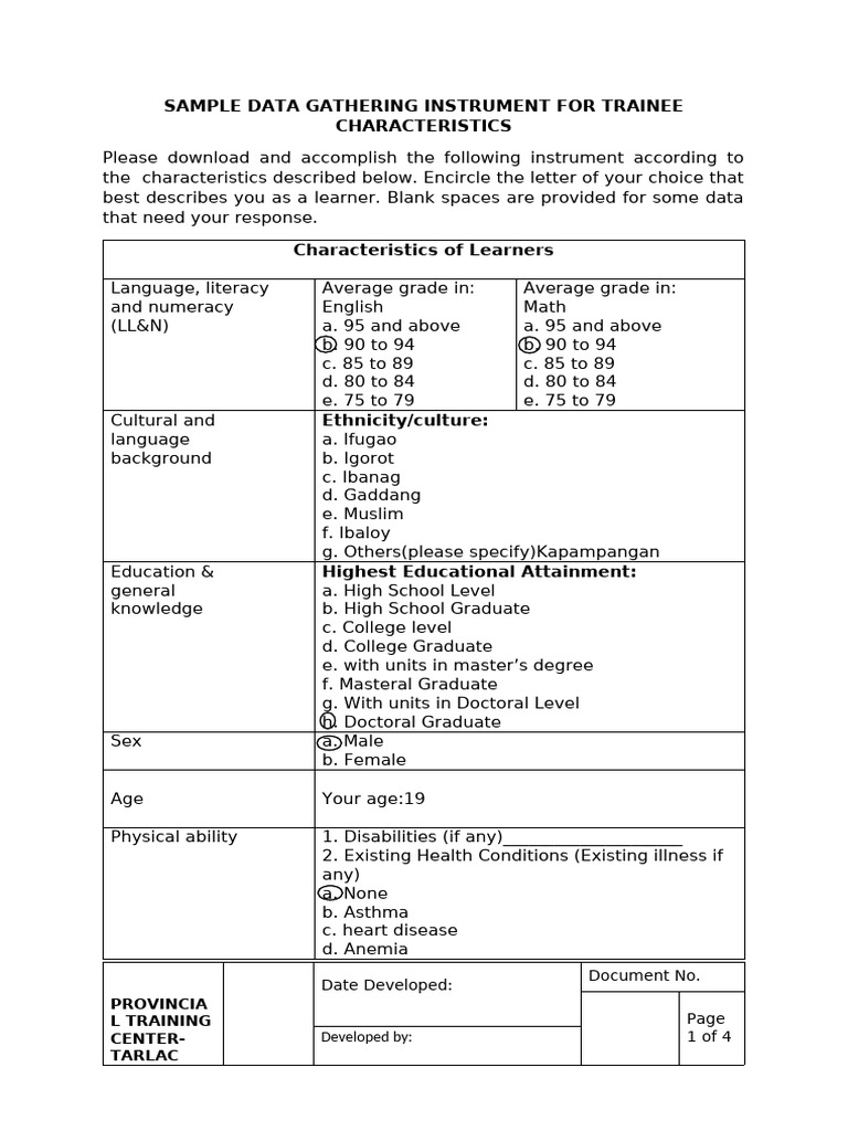 Trainee Characteristics Data Form | PDF | Learning | Learning Styles