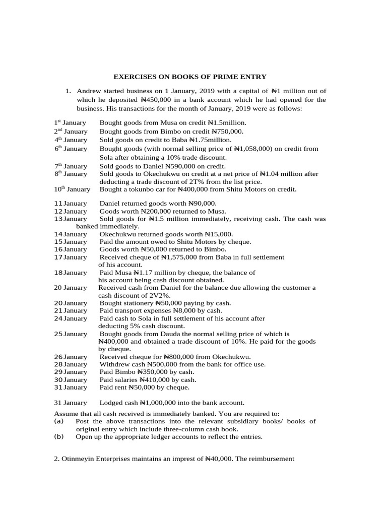 Prime Entry Book Exercises and Transactions | PDF | Cheque | Banks