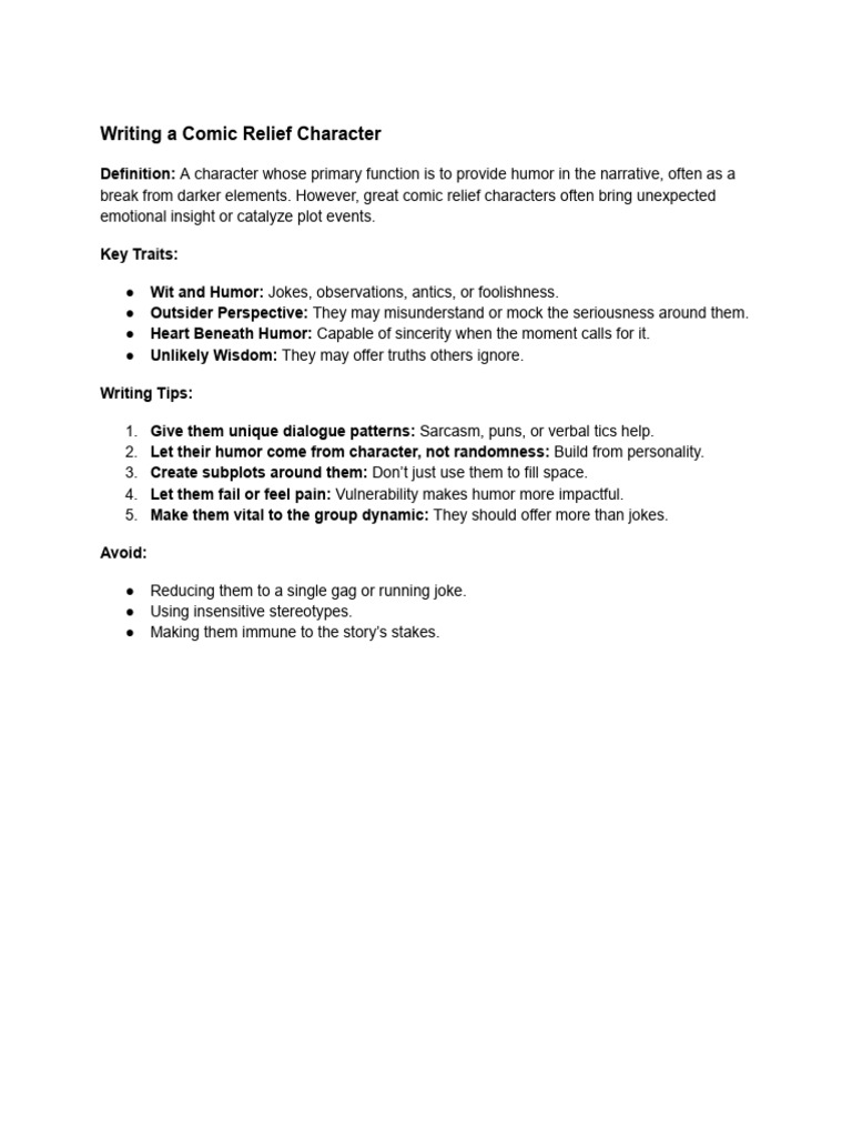 Writing A Comic Relief Character | PDF